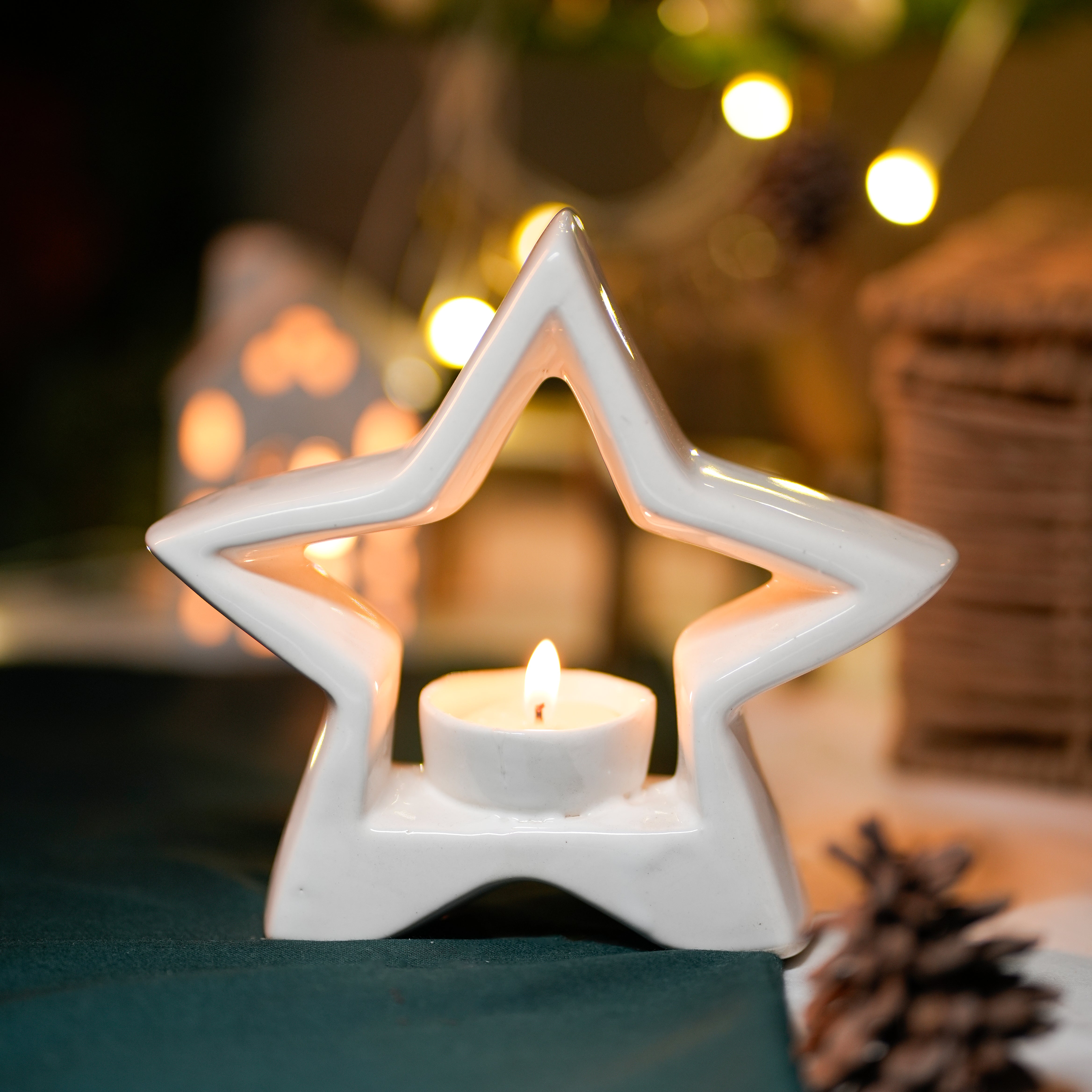 Star-Shaped Tea Light Holder | Ceramic Candle Holder for Festive & Aes ...